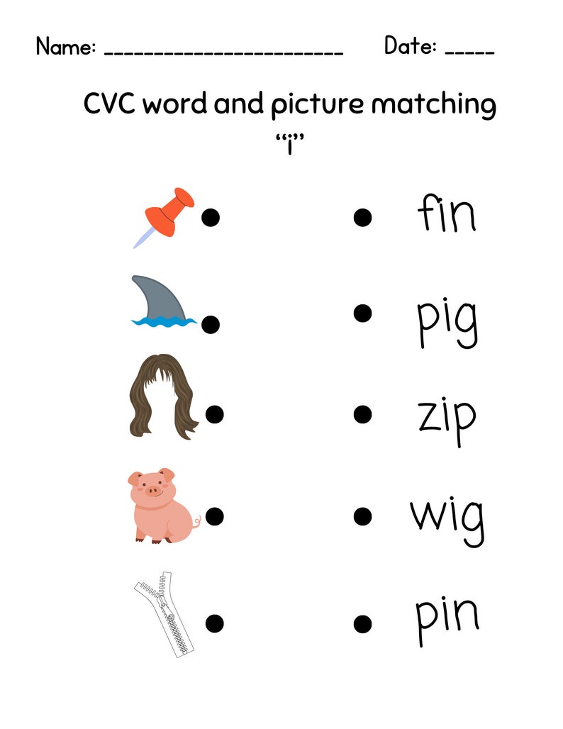 Engaging CVC Worksheets for Early Readers Picture-word Matching With ...