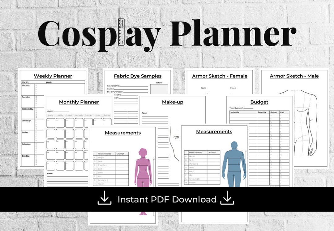 Cosplay Planner | Male & Female Sketches | Budget Planner | PDF Planner ...