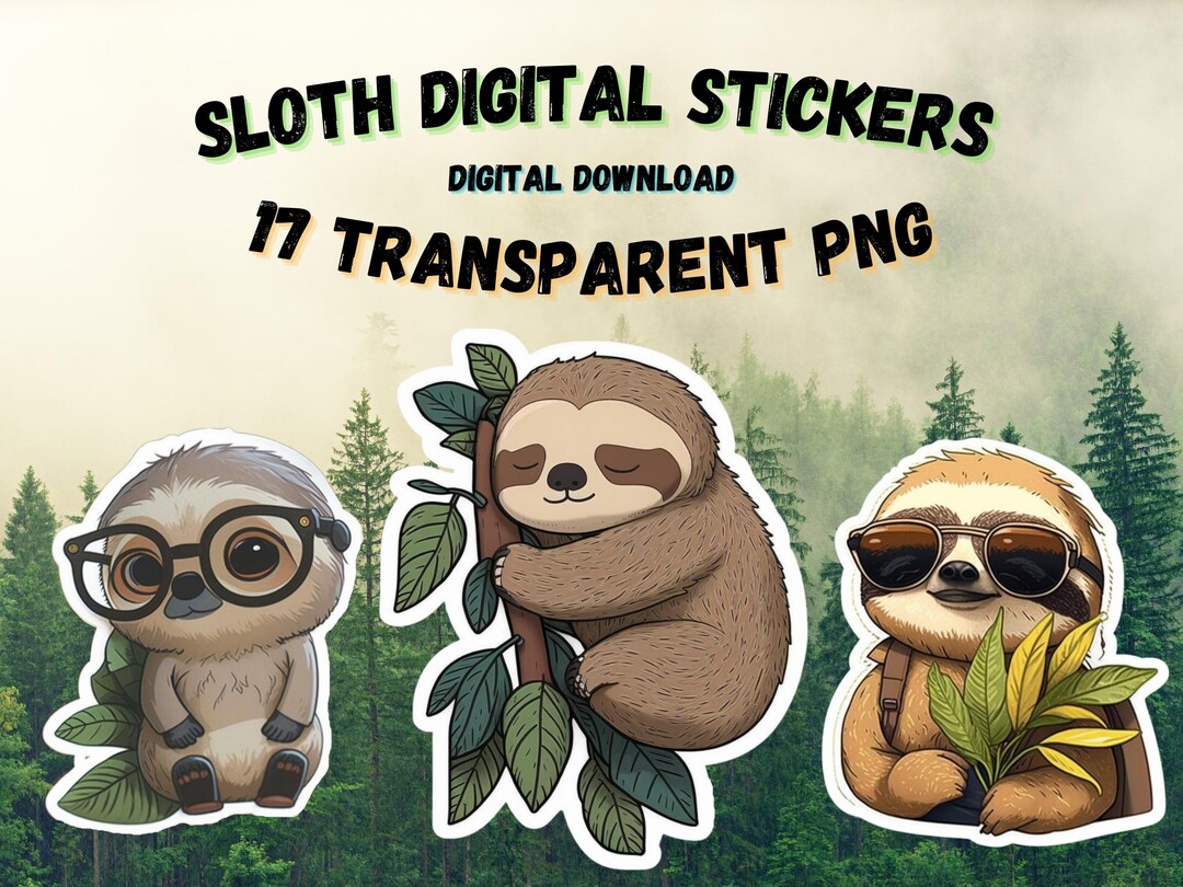 17 Sloth Digital Stickers , Transparent Digital PNG , Digital Planners ...