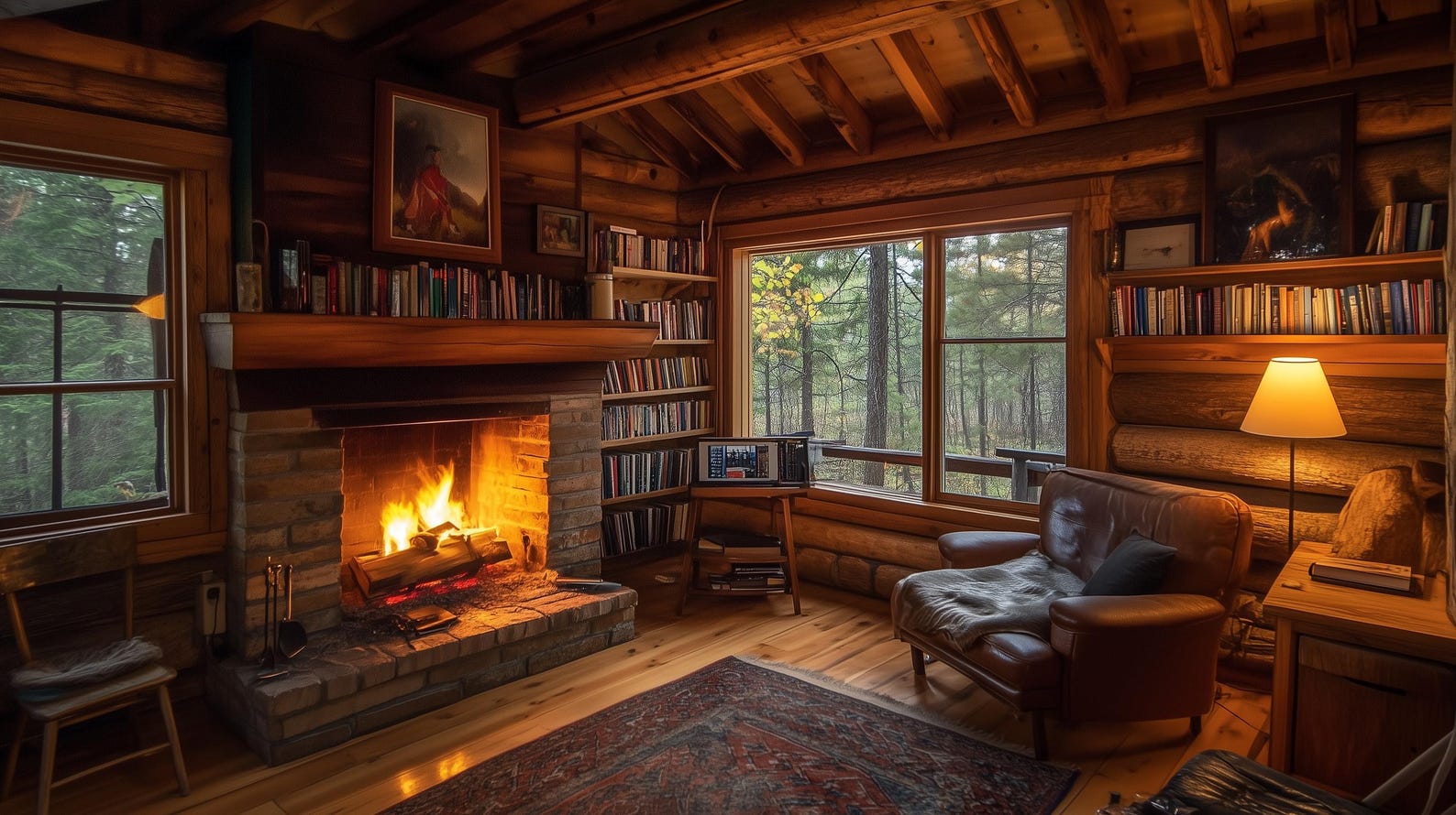Cozy Cabin Virtual Background 4pics - Office Background - Zoom - Online ...