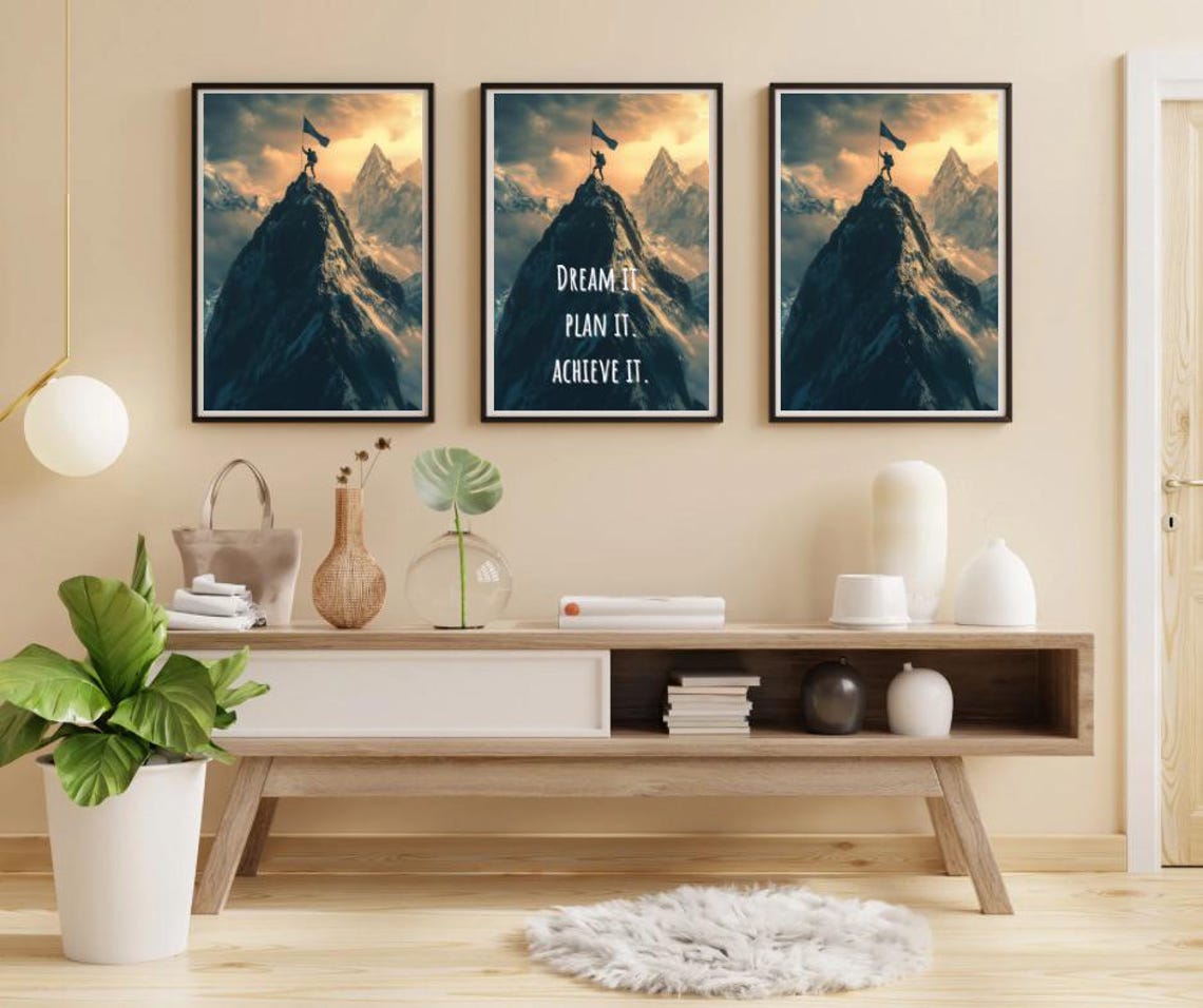 Dream Plan Achieve Mountain Print, Motivational Office Art (digital ...