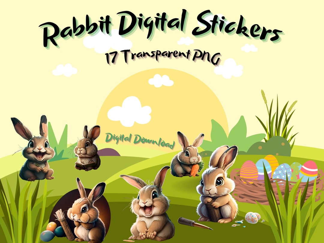 Rabbit Digital Stickers , Transparent Digital PNG , Digital Planners ...