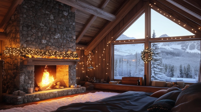 Cozy Cabin Virtual Background 3pics | Zoom Virtual Backgrounds | Backdrop | Office Background ...