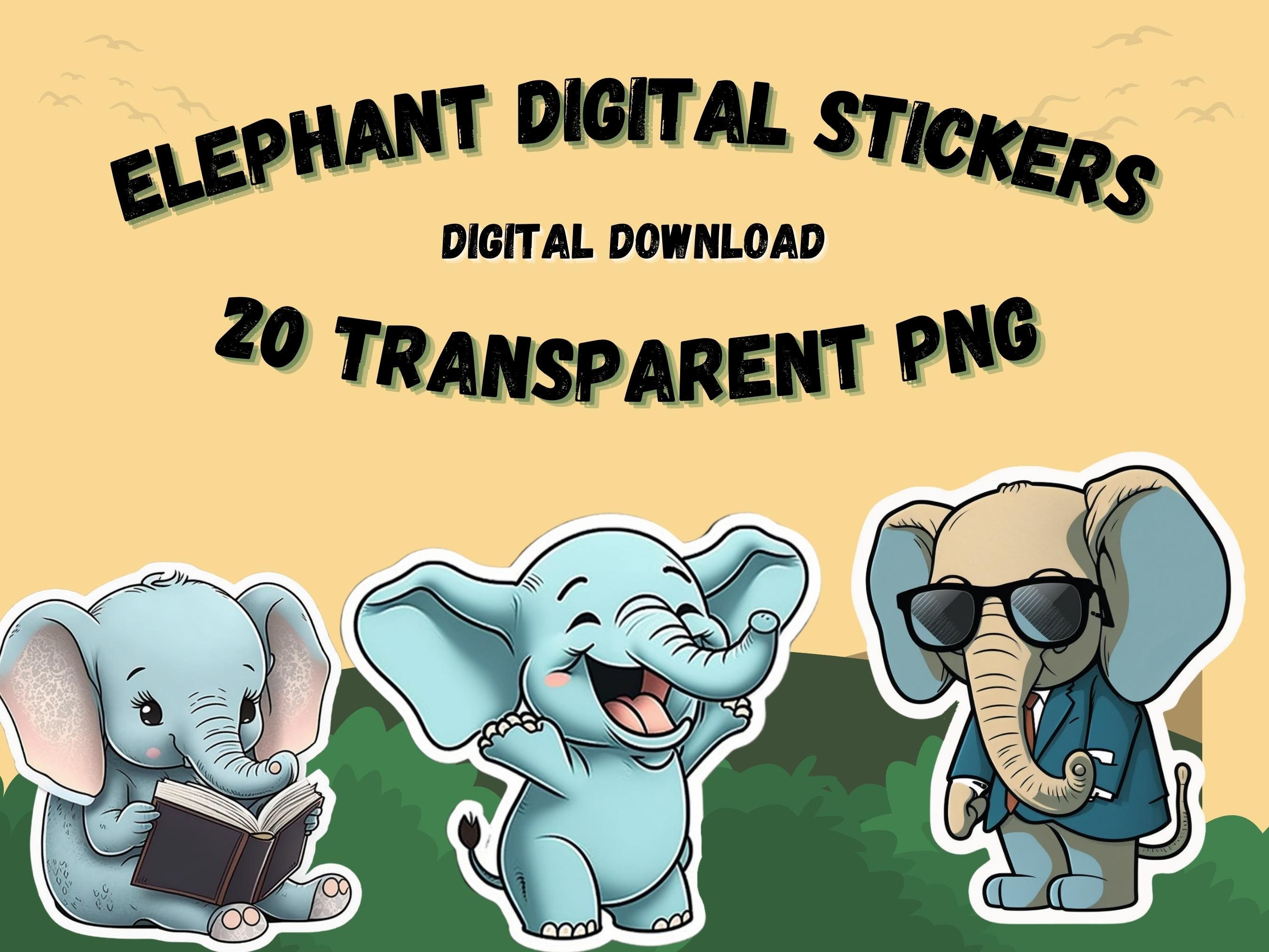 Elephant Digital Stickers, Transparent PNG Clipart (digital Download ...