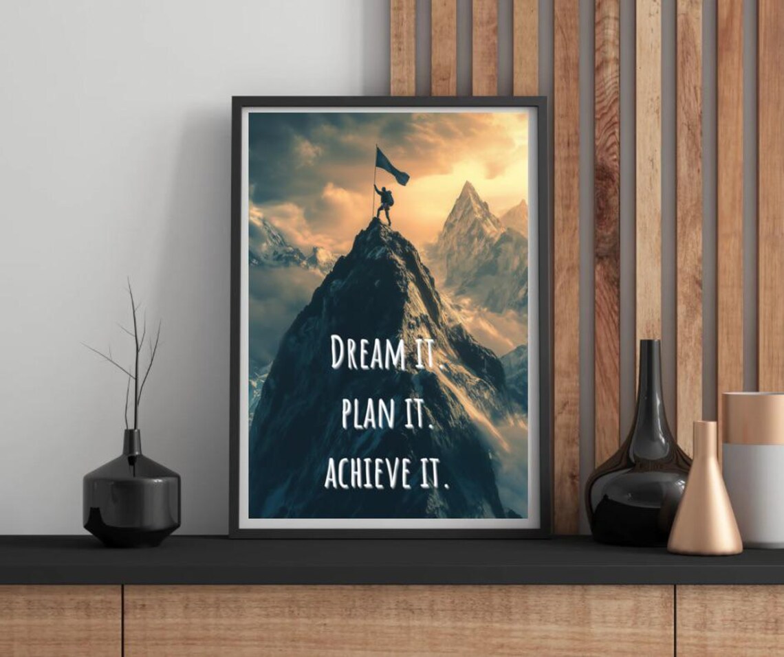 Dream Plan Achieve Mountain Print, Motivational Office Art (digital ...