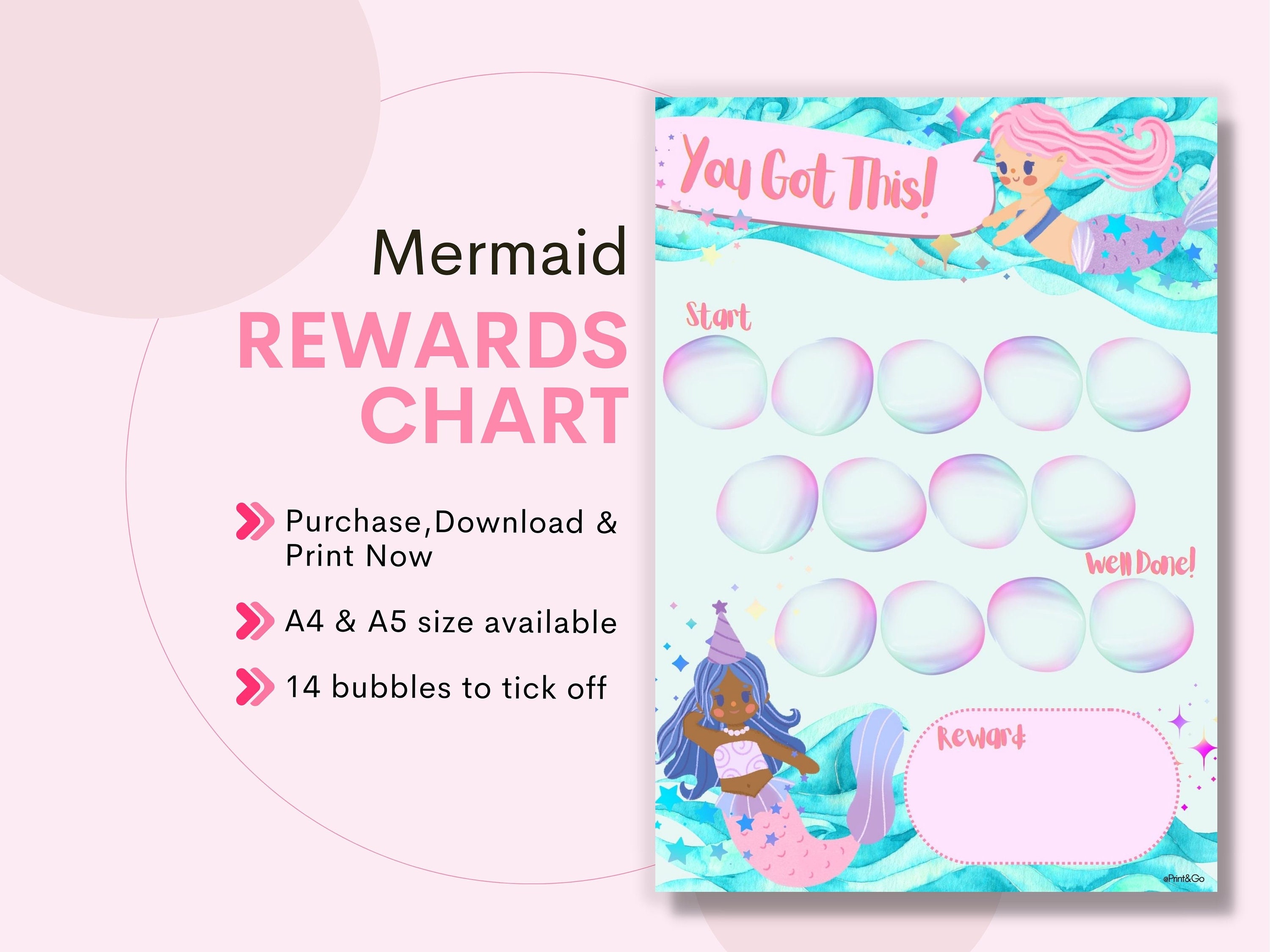 Printable Mermaid Themed Kids Rewards Card REWARD Sticker - Etsy