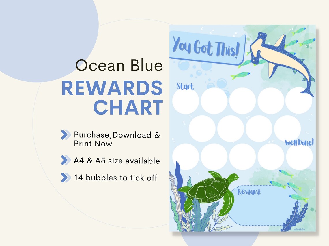 Printable Ocean Themed Kids Rewards Card, REWARD Sticker Chart, Kids ...