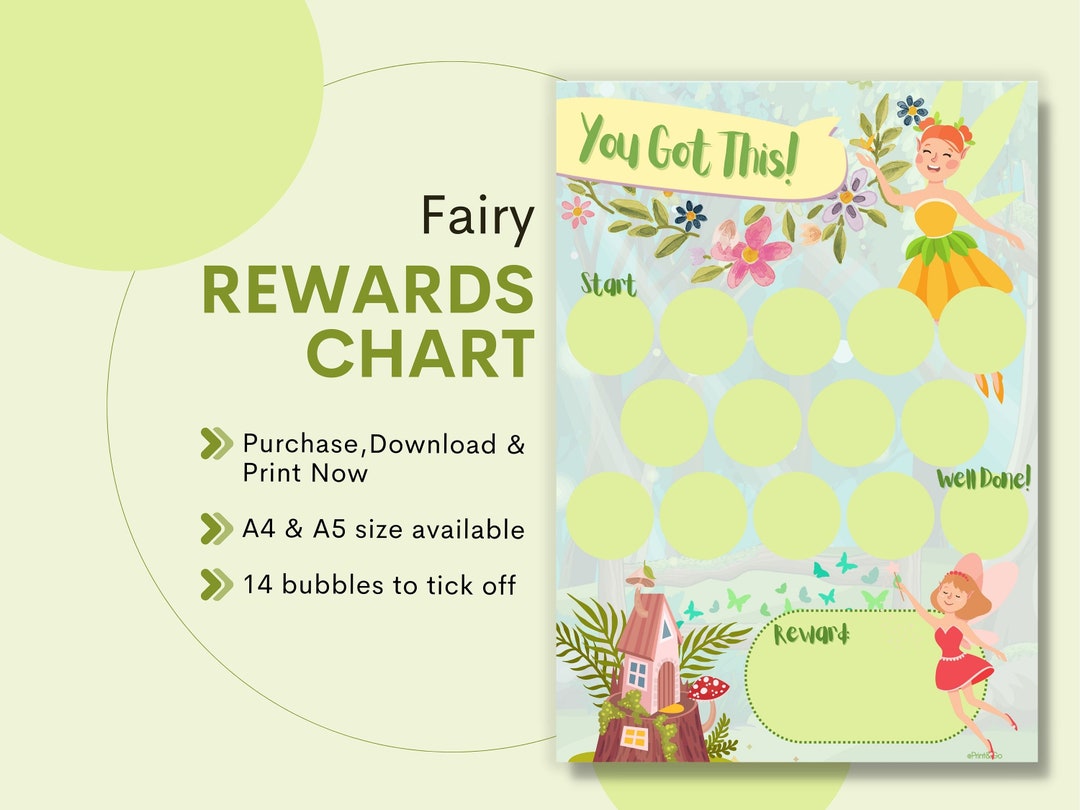 Printable Fairy Kids Rewards Card, REWARD Sticker Chart, Kids Prize ...