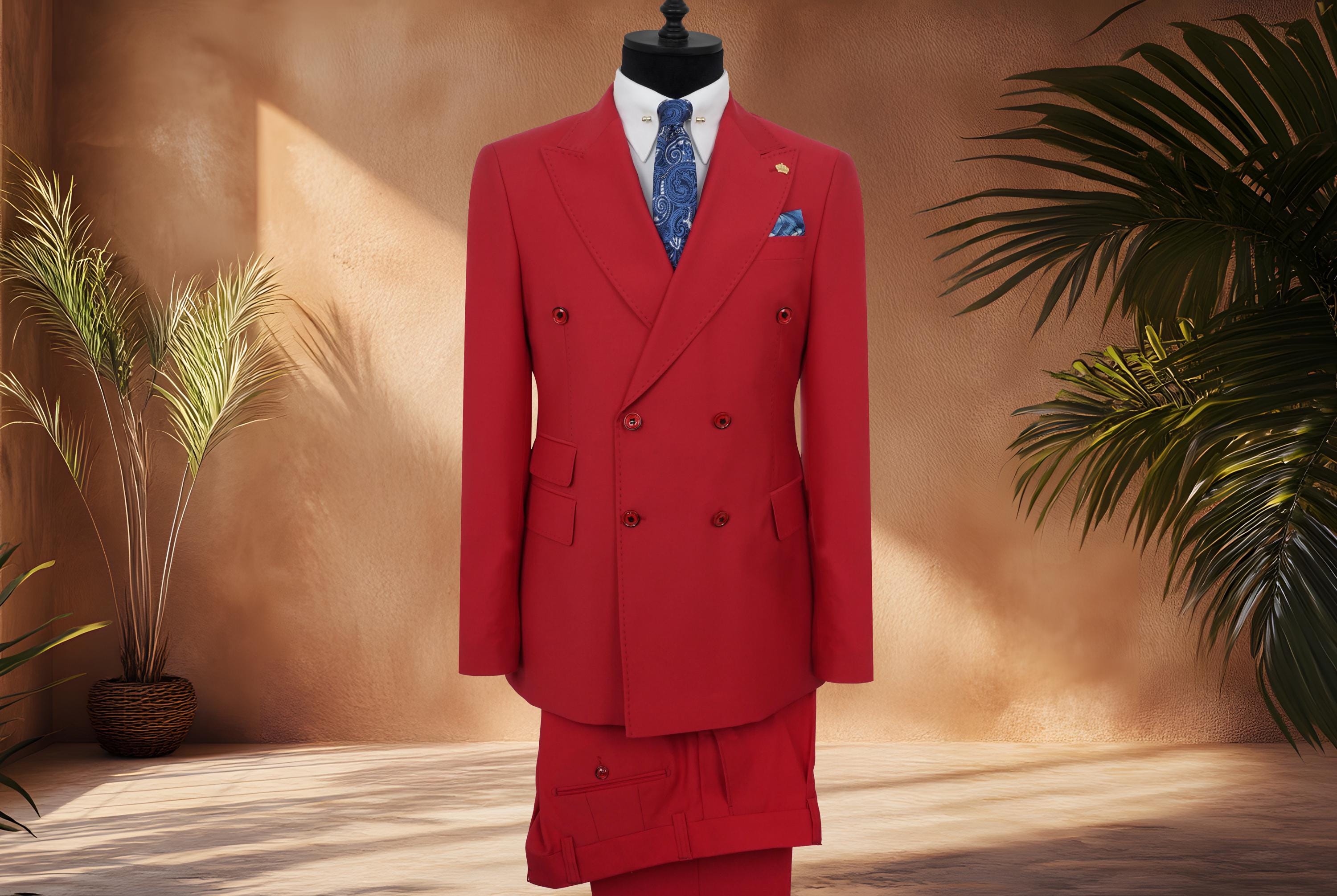 Mix Wool Double Breasted Red Suit - Etsy