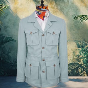 Pure Linen Baby Blue Safari Jacket - Etsy