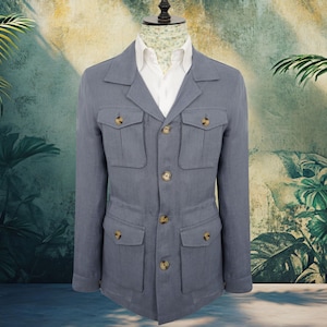 Pure Linen Cool Blue Safari Jacket - Etsy