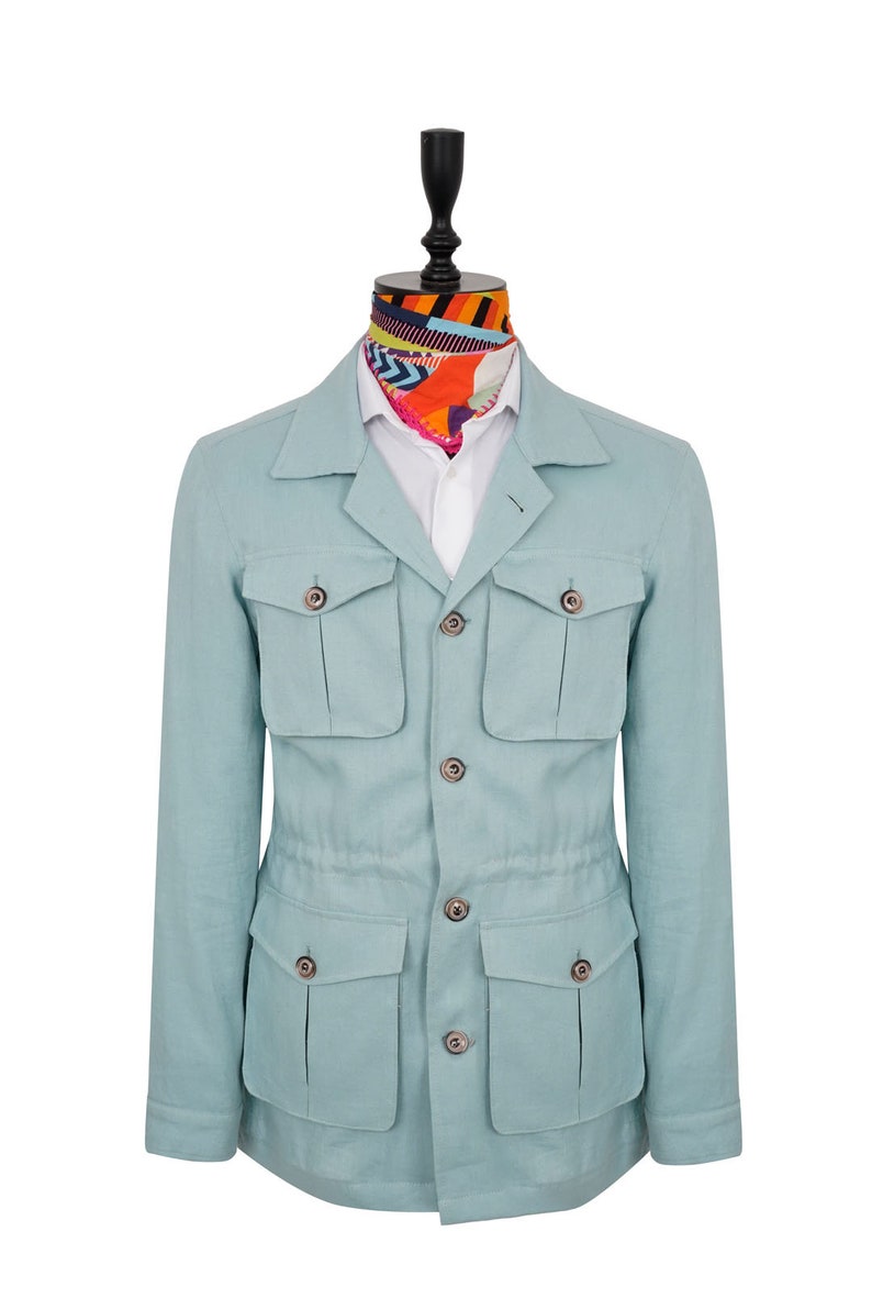 Pure Linen Baby Blue Safari Jacket - Etsy