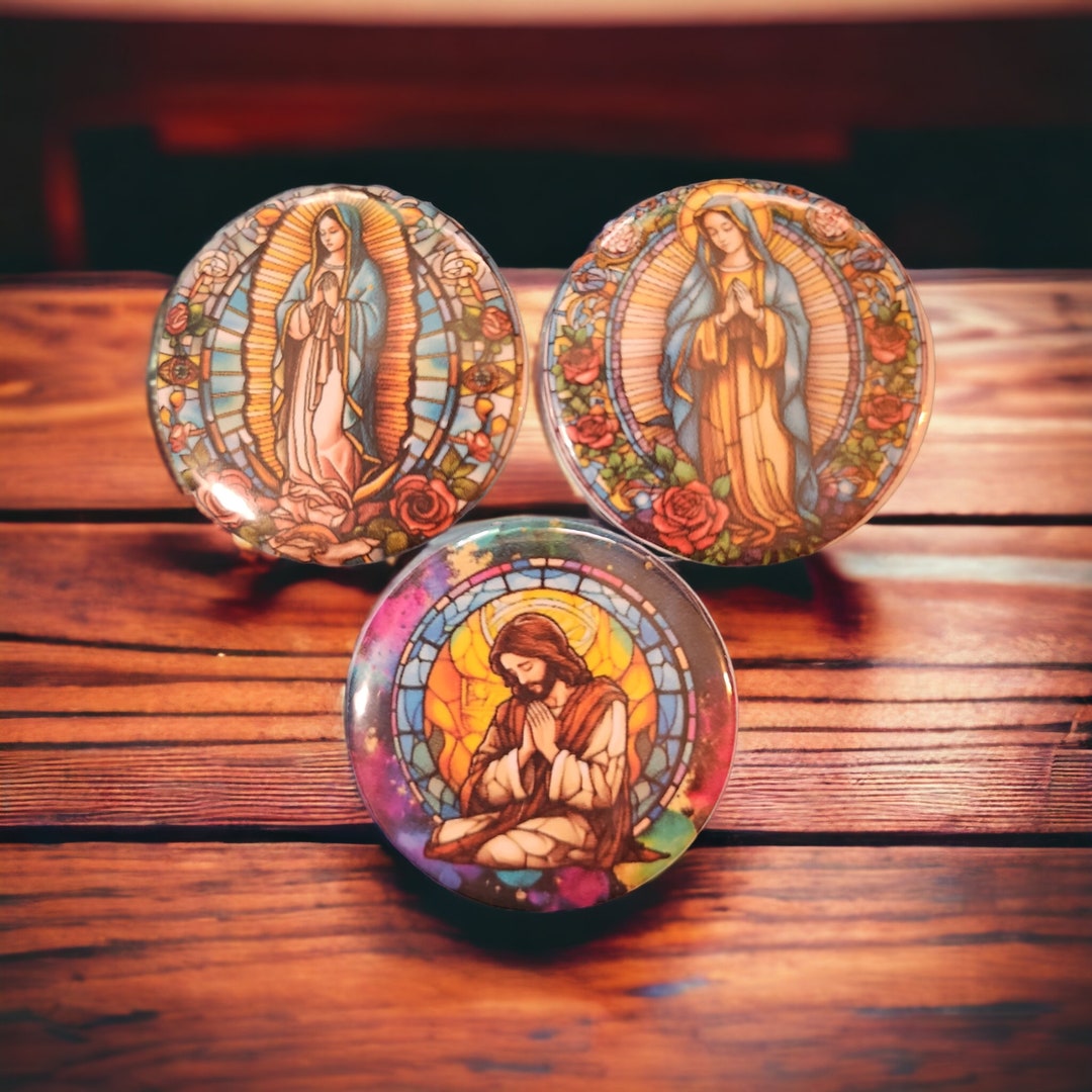3 Religious Button Pins - Etsy