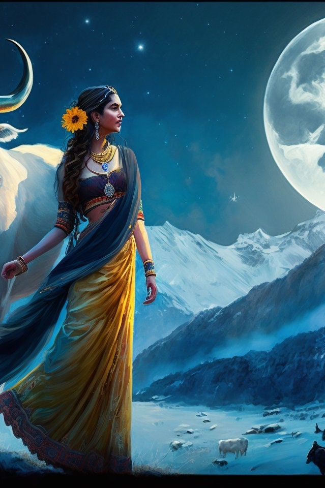 Goddess Parvati With Bull Printable Digital Modern Art Painting, Home ...