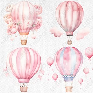 Cute Pink Hot Air Balloons Watercolour Clipart, 20 Transparent PNG 300 ...