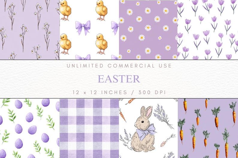 Lilac Easter Seamless Patterns, Pastel Digital Paper, Spring Flowers ...