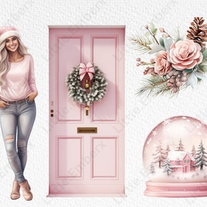 Cute Pink Christmas Watercolour Clipart, 20 Transparent PNG 300 Dpi ...