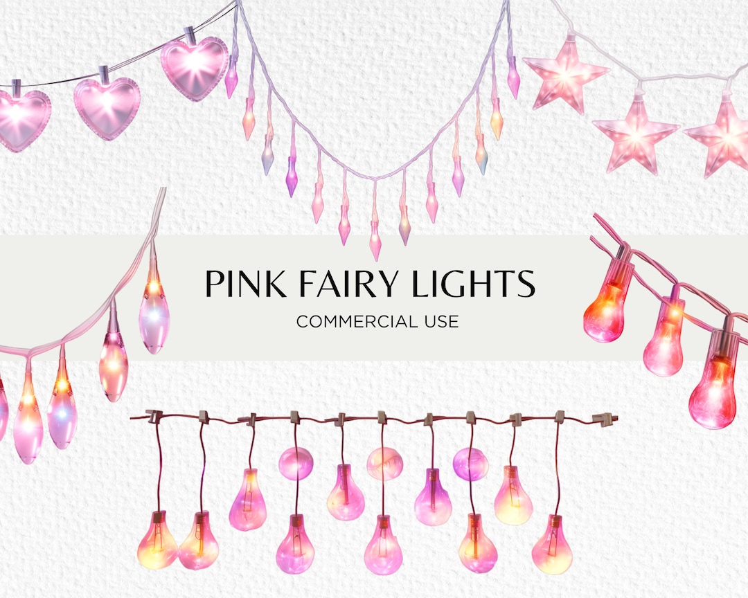 Pink Fairy Lights Watercolour Clipart Bundle, 18 Transparent PNG 300 ...