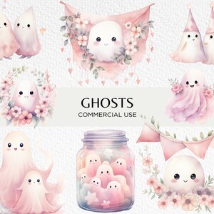 Cute Ghosts Watercolour Clipart, 20 Transparent PNG 300 Dpi, Pink Ghost ...