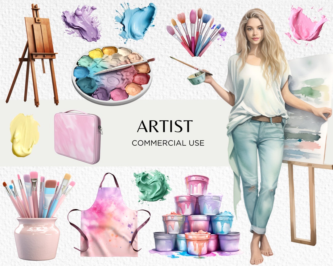 Artist Watercolour Clipart Bundle, 18 Transparent PNG 300 Dpi, Pastel ...