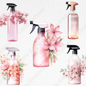Pink Cleaning Clipart, Cute Watercolour Spray Bottle, 20 Transparent ...