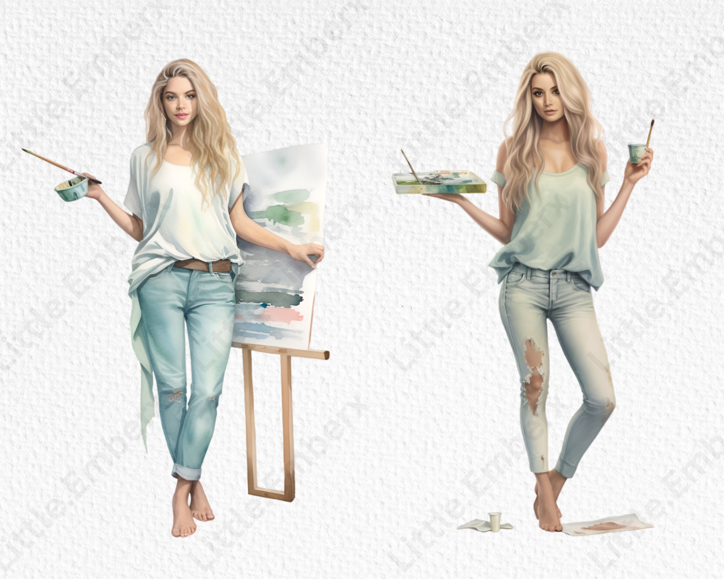 Artist Watercolour Clipart Bundle, 18 Transparent PNG 300 Dpi, Pastel ...
