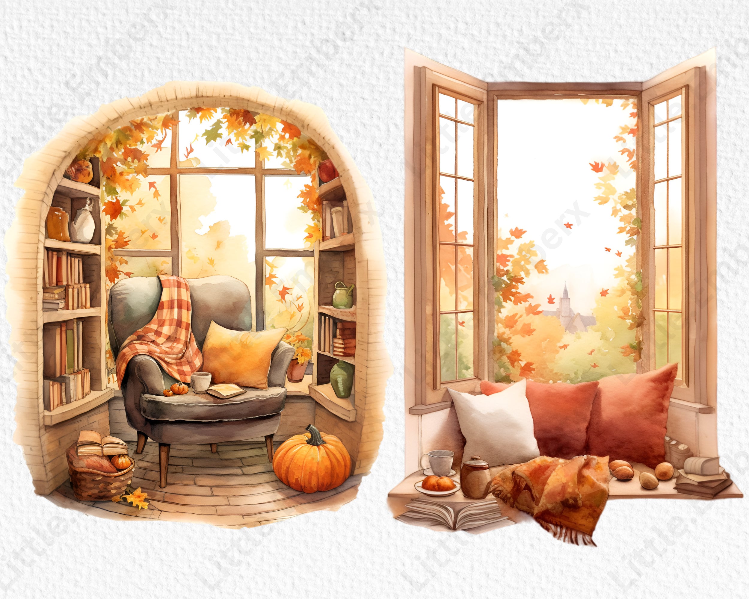 Cosy Autumn Watercolour Clipart Bundle 18 Transparent PNG 300 - Etsy