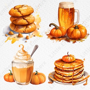 Pumpkin Spice Watercolour Clipart Bundle, 18 Transparent PNG 300 Dpi ...