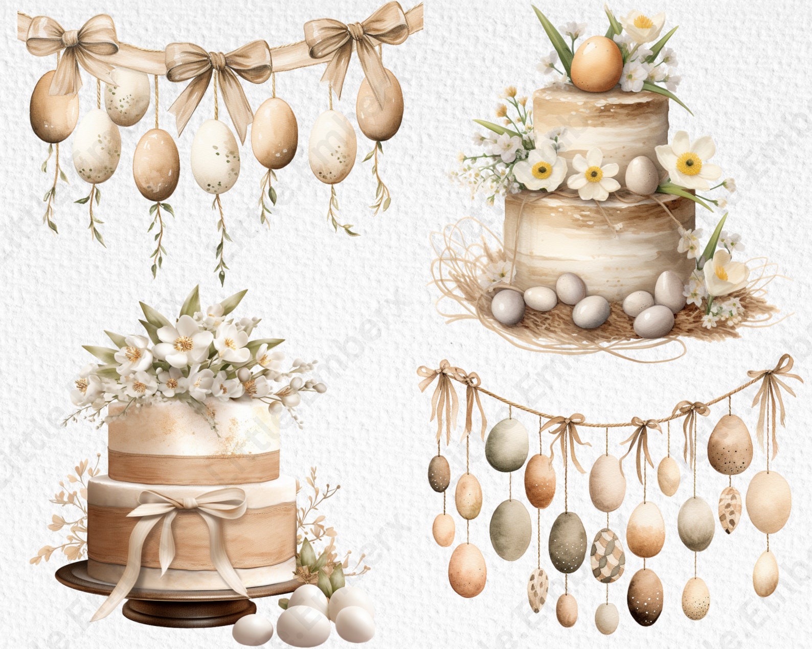 Boho Easter Watercolour Clipart, 20 Transparent PNG 300 Dpi, Rustic ...