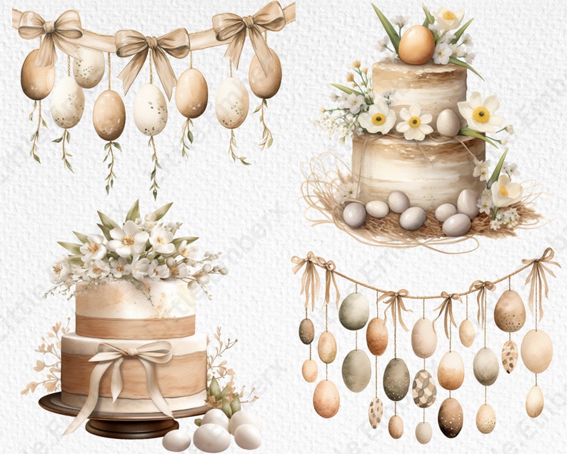 Boho Easter Watercolour Clipart, 20 Transparent PNG 300 Dpi, Rustic ...