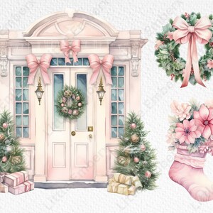 Cute Pink Christmas Watercolour Clipart, 20 Transparent PNG 300 Dpi ...