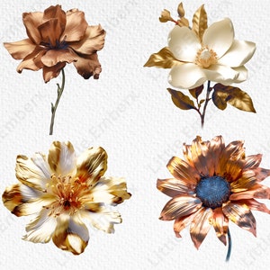 Watercolour Metallic Flowers Clipart Bundle, 20 Transparent PNG Images ...