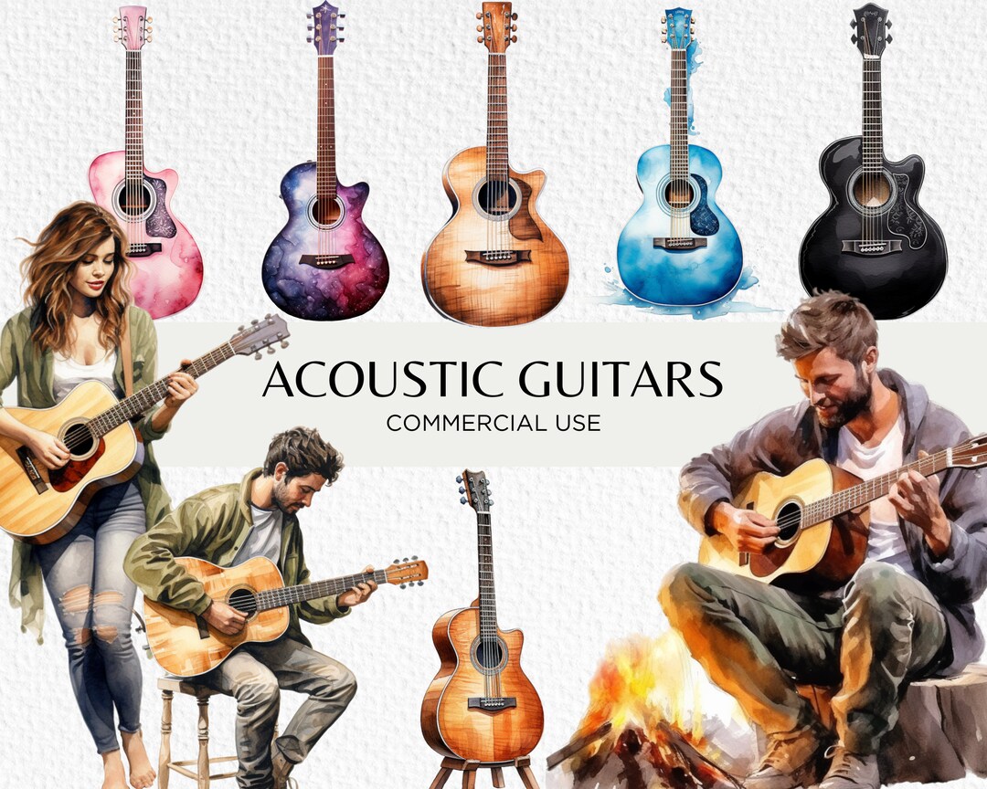 Acoustic Guitars Watercolour Clipart, 20 Transparent PNG 300 Dpi ...