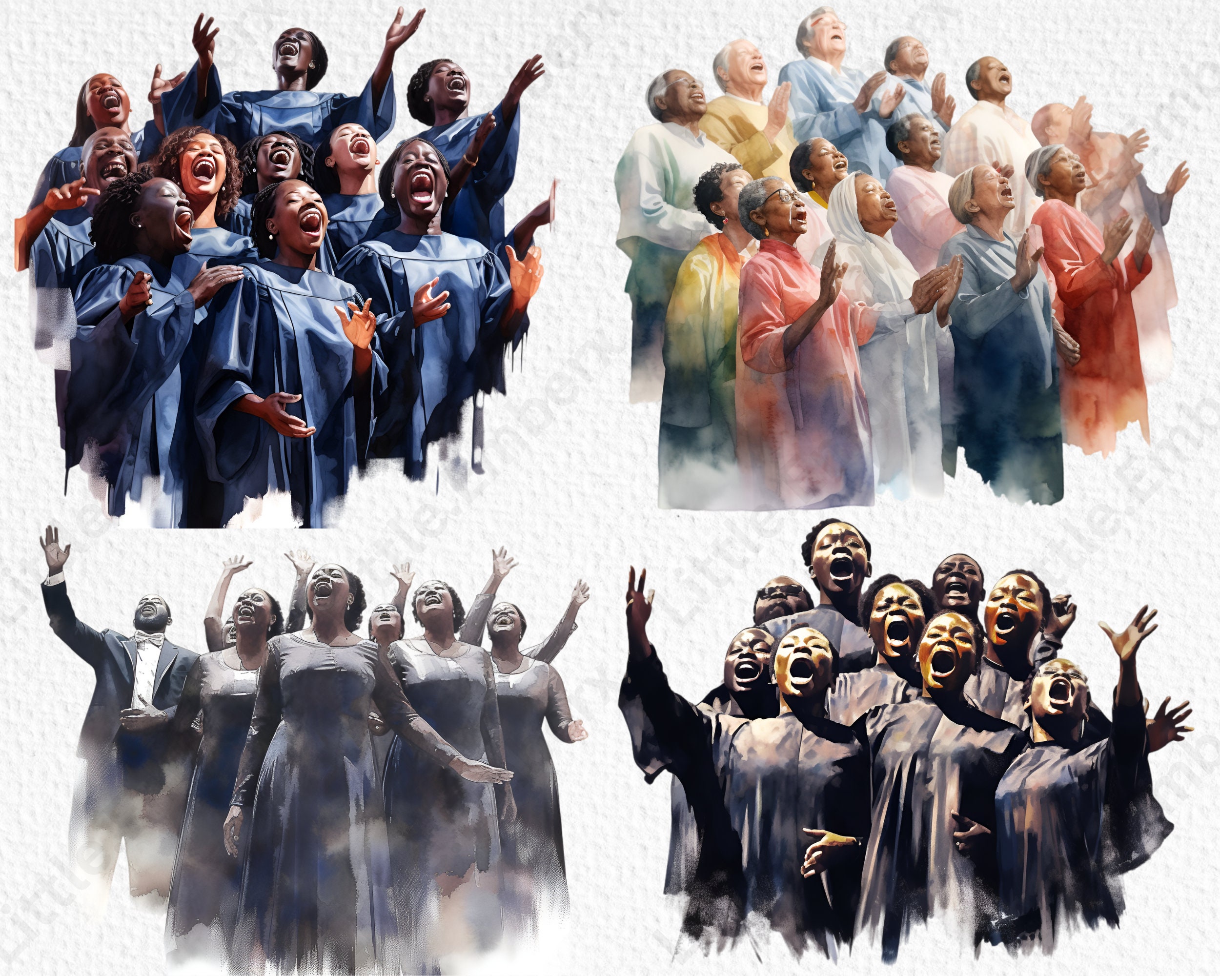 Watercolour Gospel Choir Clipart, 16 Transparent Isolated PNG 300 Dpi ...