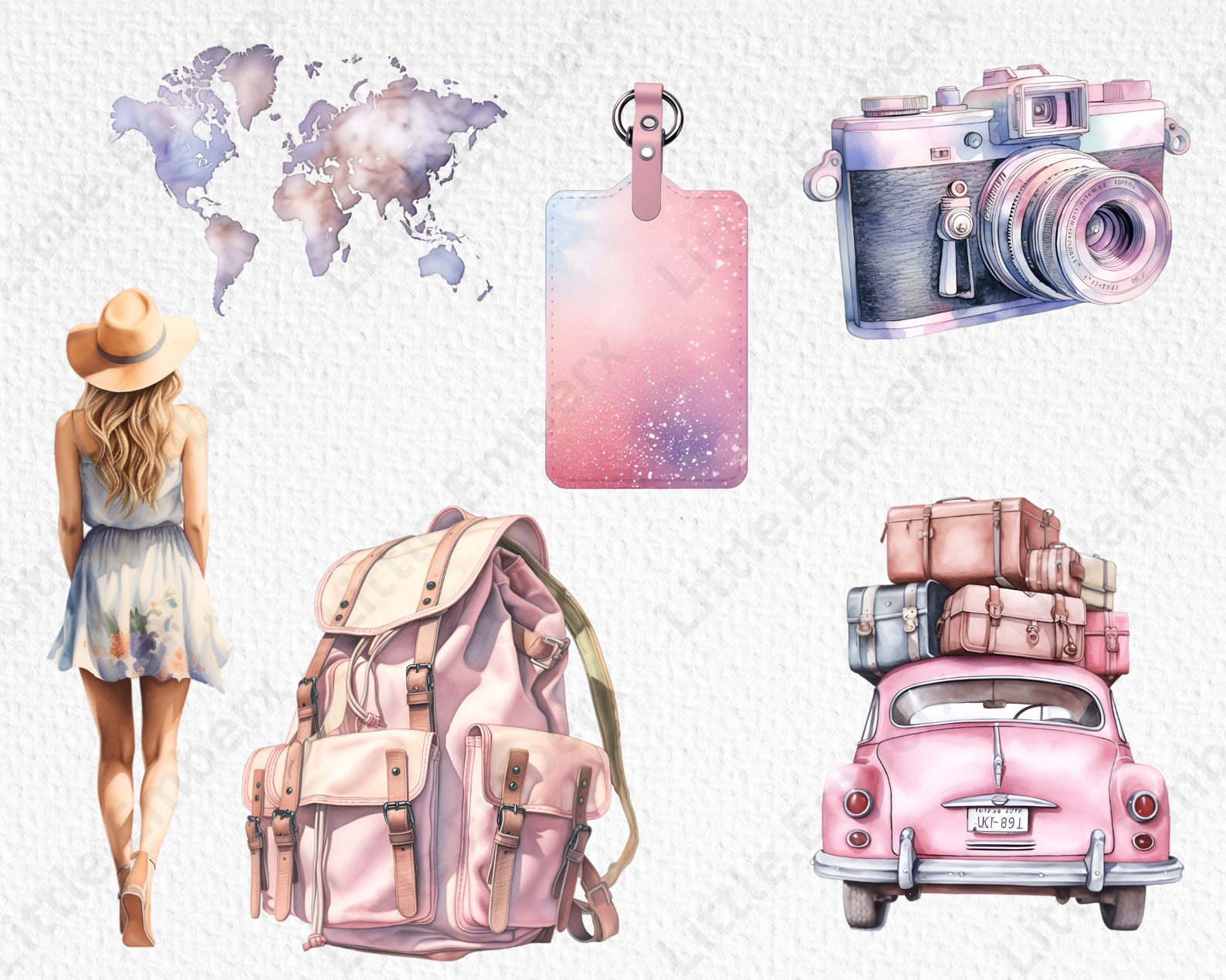 Travel Watercolour Clipart Bundle, 24 Transparent Isolated PNG 300 Dpi ...