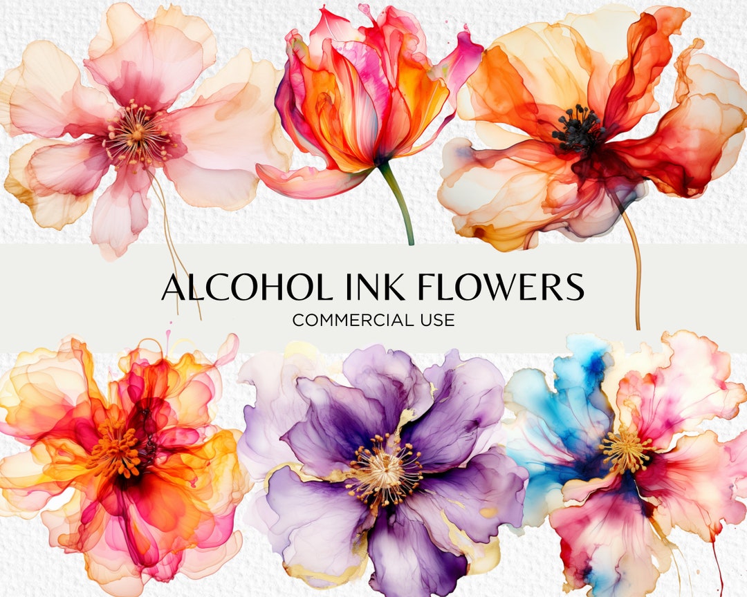 Alcohol Ink Flowers Clipart, 20 Transparent PNG 300 Dpi, Delicate ...