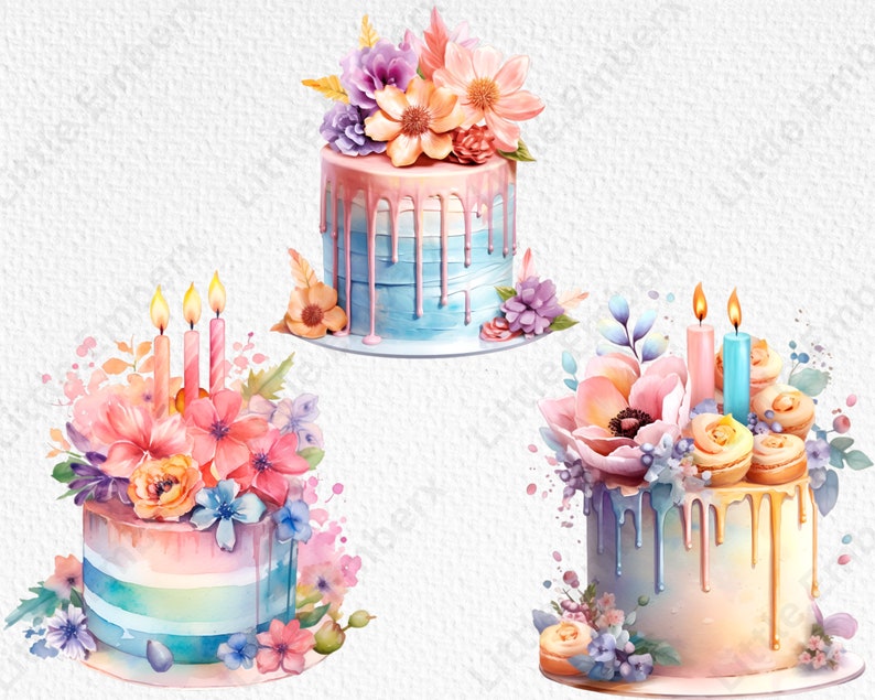 Pastel Birthday Party Watercolour Clipart Bundle, 20 Transparent PNG ...