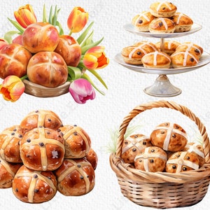 Hot Cross Buns Watercolour Clipart, 18 Transparent PNG 300 Dpi, Cute ...