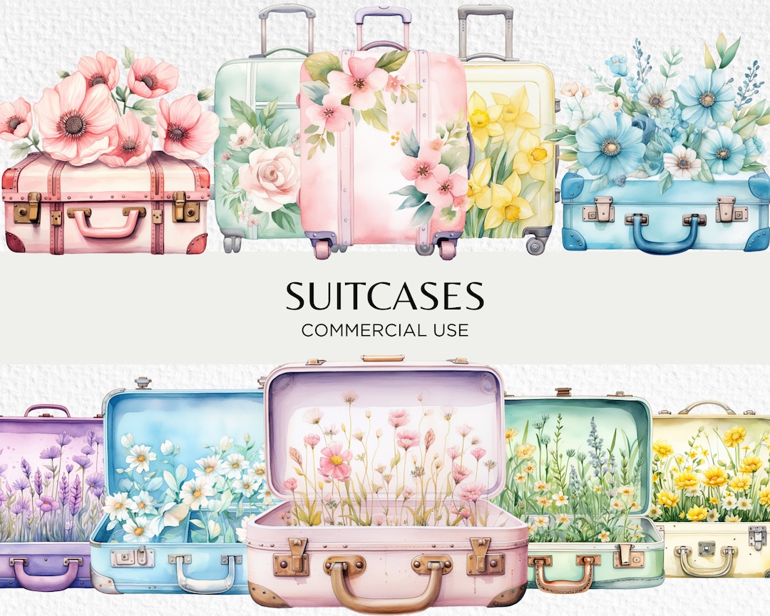 Suitcase Watercolour Clipart, 20 Transparent PNG 300 Dpi, Cute Pastel ...