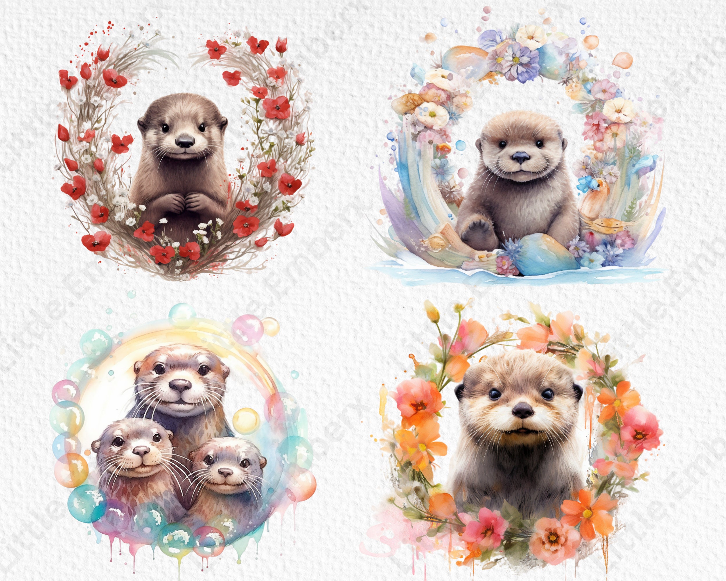 Watercolour Otter Wreath Clipart Bundle 16 Transparent PNG - Etsy