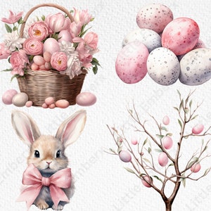 Pink Easter Watercolour Clipart, 20 Transparent PNG 300 Dpi, Pastel ...