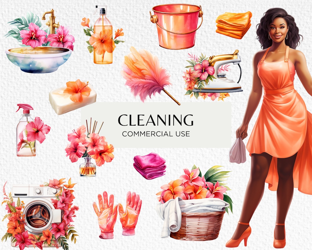 Cute Cleaning Clipart, Tropical Spring Clean, 20 Transparent PNG 300 ...