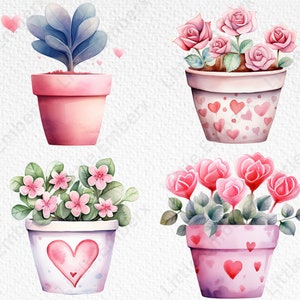 Cute Valentines Flower Pots Watercolour Clipart, 20 Transparent PNG 300 ...