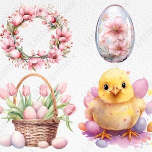 Pink Easter Watercolour Clipart, 20 Transparent PNG 300 Dpi, Pastel ...