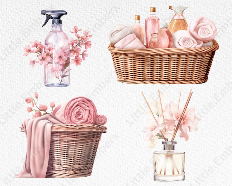 Cute Cleaning Watercolour Clipart Bundle, 20 Transparent PNG 300 Dpi ...