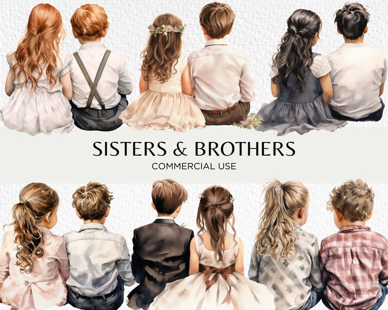 Sisters and Brothers Watercolour Clipart, 20 Transparent PNG 300 Dpi ...