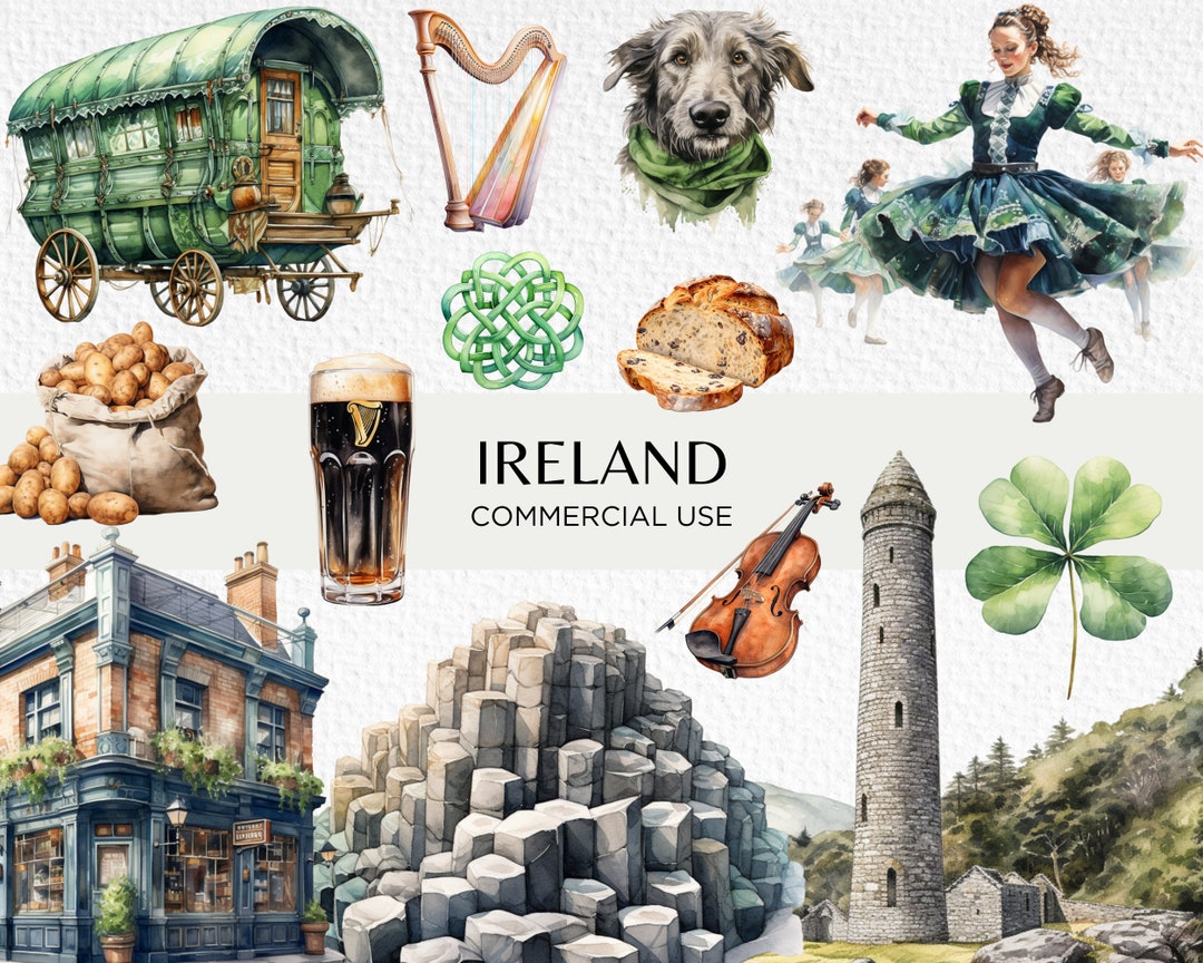 Ireland Watercolour Clipart, 20 Transparent PNG 300 Dpi, Guiness, Irish ...