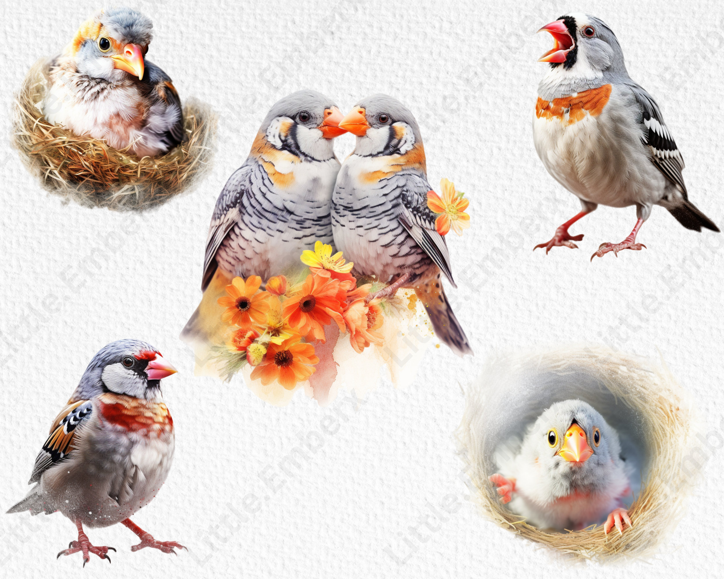 Watercolour Zebra Finch Clipart Bundle 20 Transparent - Etsy