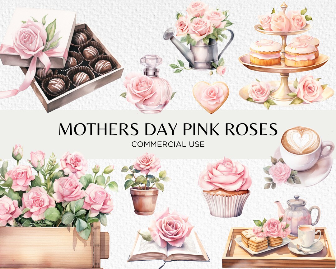 Mothers Day Pink Roses Watercolour Clipart, 20 Transparent PNG 300 Dpi ...