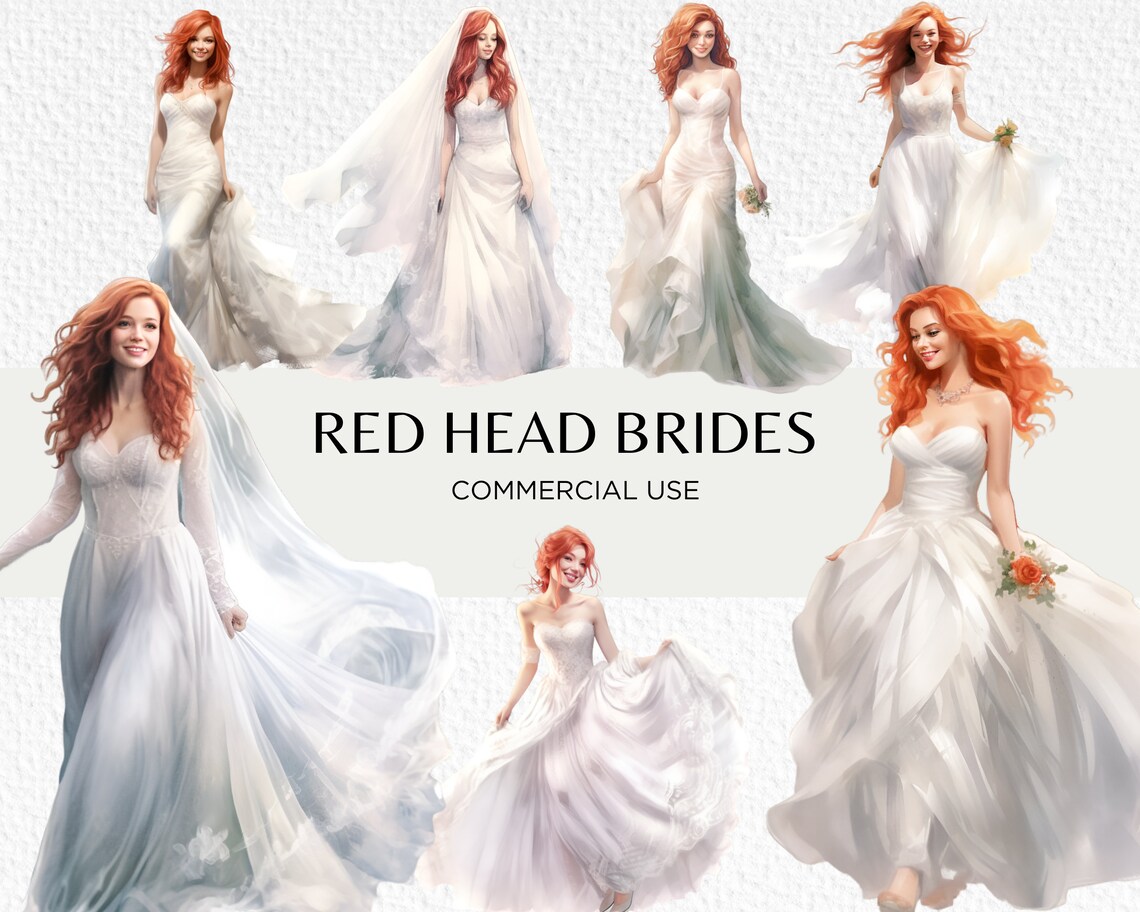 Redhead Brides Watercolour Clipart Bundle, 18 Transparent PNG 300 Dpi ...